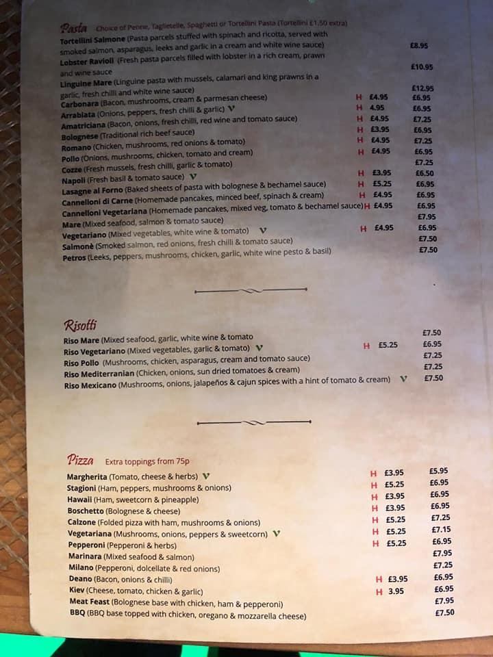 Menu at Da-Zero restaurant, Chester-le-Street