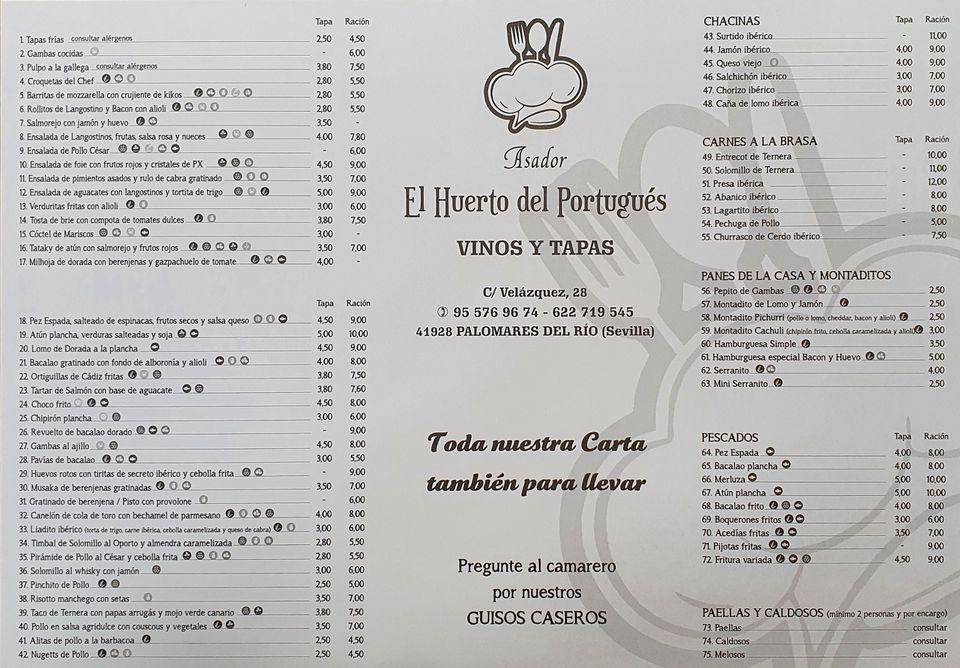 Menu at Asador El huerto del Portugués pub & bar, Palomares del Río