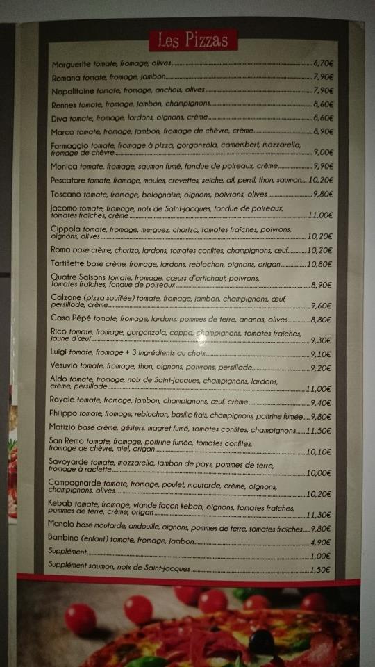 Menu at La Villa restaurant, Noyal-sur-Vilaine