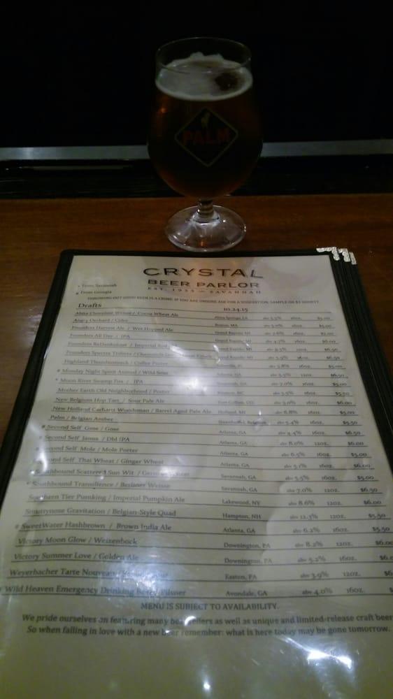 Menu at Crystal Beer Parlor pub & bar, Savannah