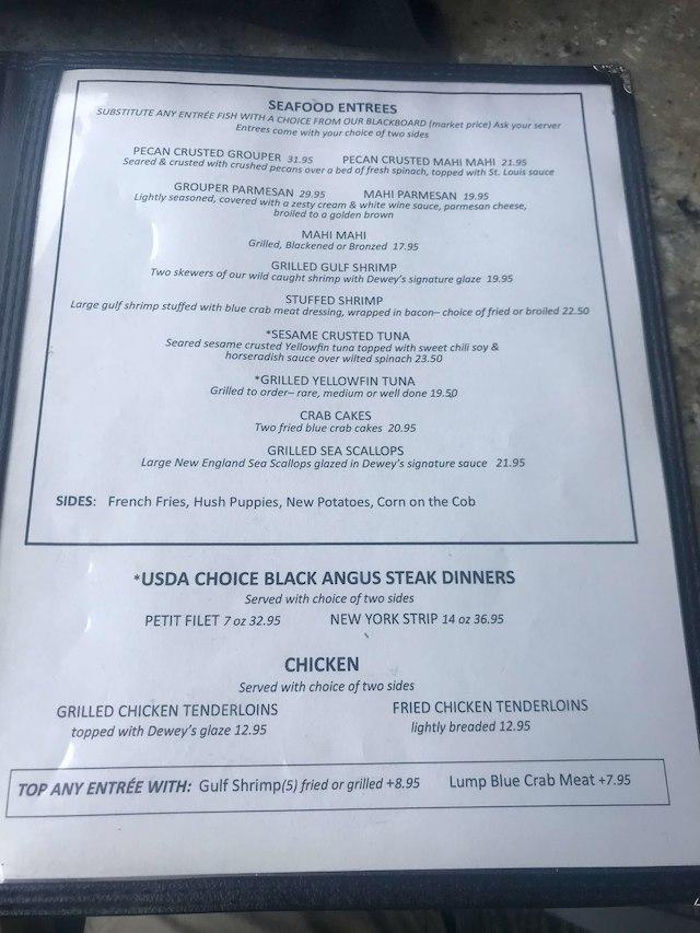 Menu at Dewey Destin's Harborside pub & bar, Destin