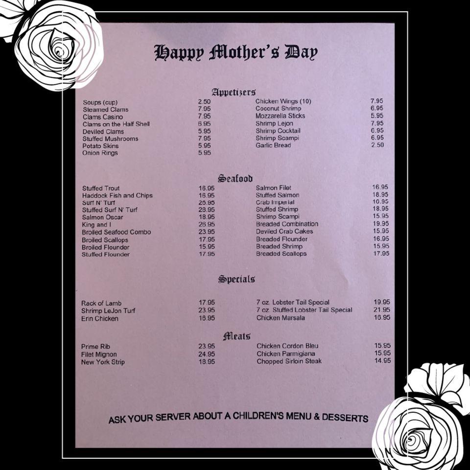 Menu at Erin Pub, Norwood, 36 W Winona Ave
