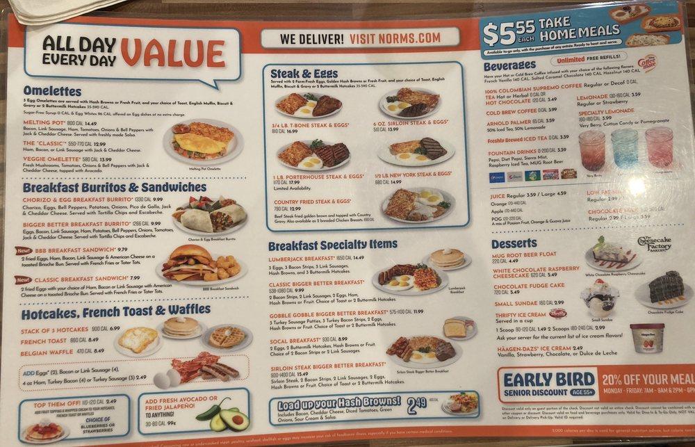 Menu at NORMS Restaurant, Rialto, W Renaissance Pkwy