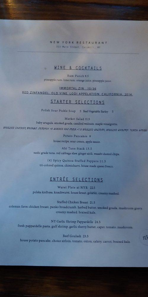 Menu at New York Restaurant, Catskill