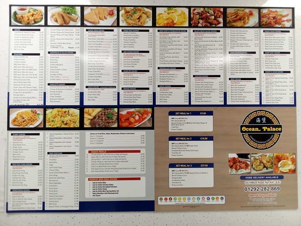 Menu at Ocean Palace restaurant, Ayr