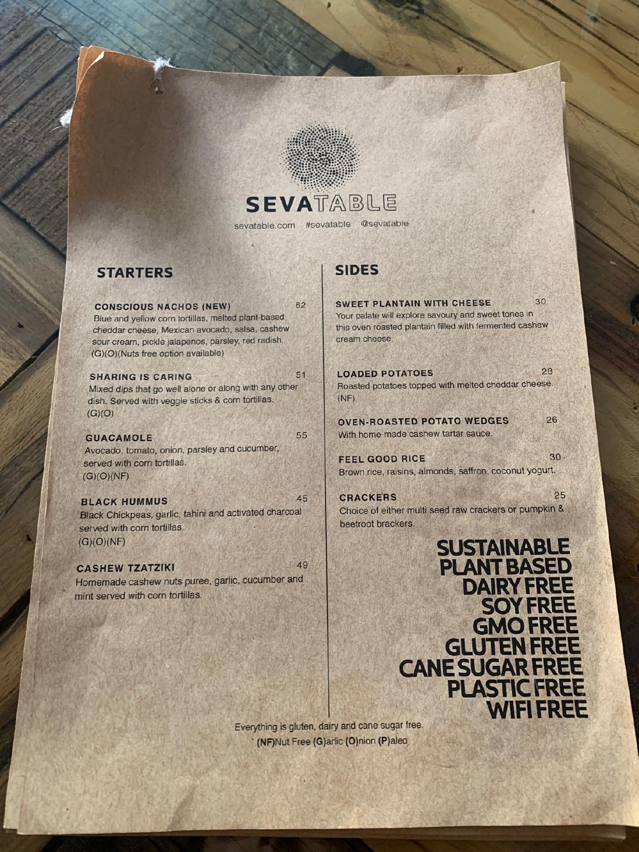 Menu at SEVA Table cafe, Dubai