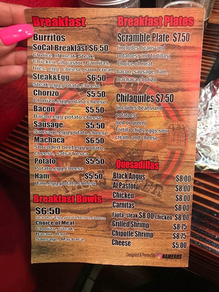 Menu at SoCal Taqueria pub & bar, Murrieta