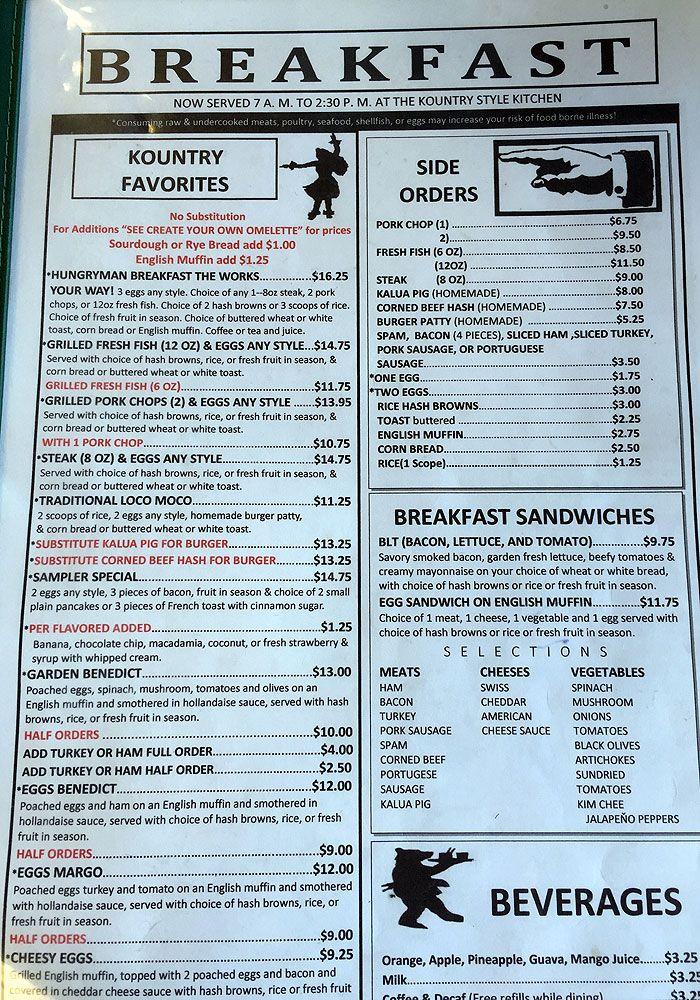 Menu at Kountry Style Kitchen Restaurant Ewa Beach, Ewa Beach