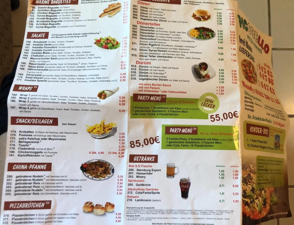 Speisekarte von Picobello Pizza Service, Mügeln
