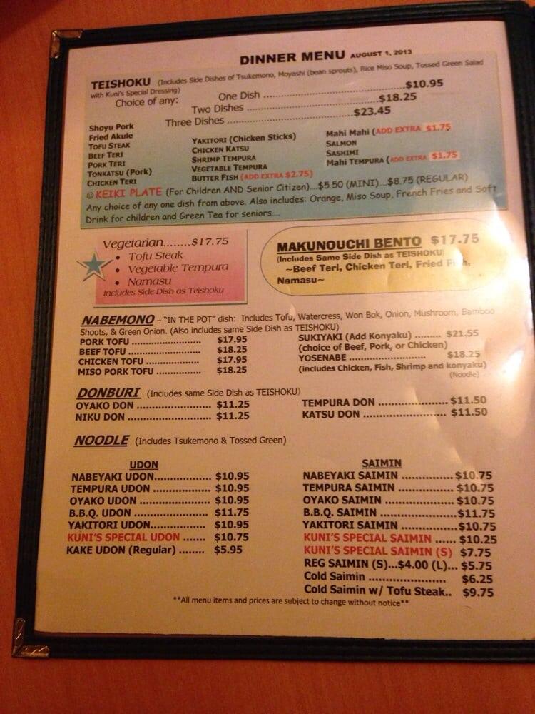 Menu at Kuni Restaurant and Catering, Waipahu