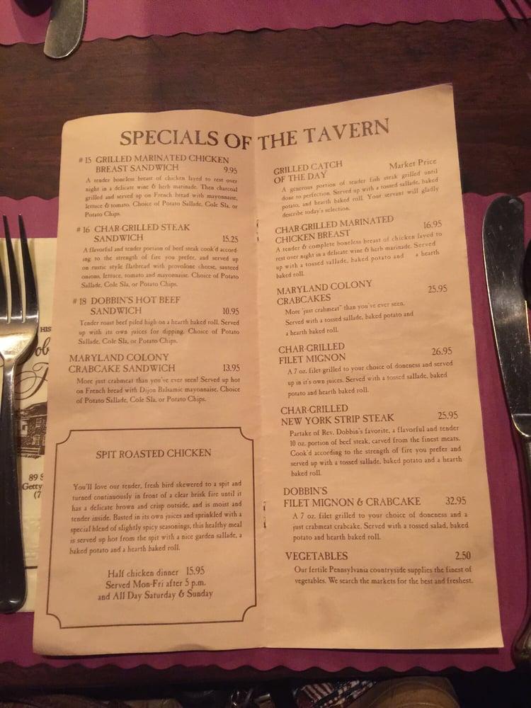 Menu at Spring House Tavern restaurant, Gettysburg