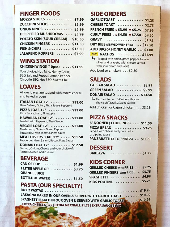 Menu at Terry's Royal Pizza pizzeria, Wainwright