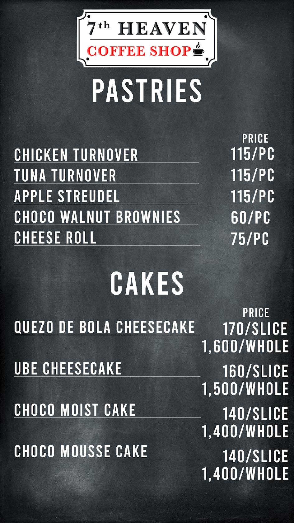 Menu at 7th Heaven Coffee Shop, Quezon City