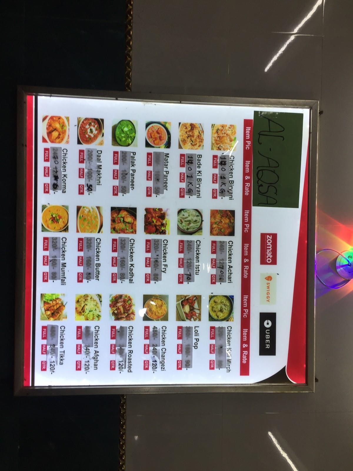 Menu at AL-AQSA RESTAURANT, New Delhi