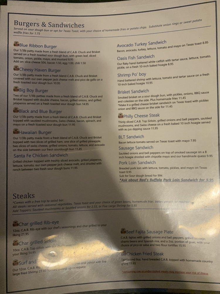 Menu at Blue Oasis Bar & Grill, Del Rio