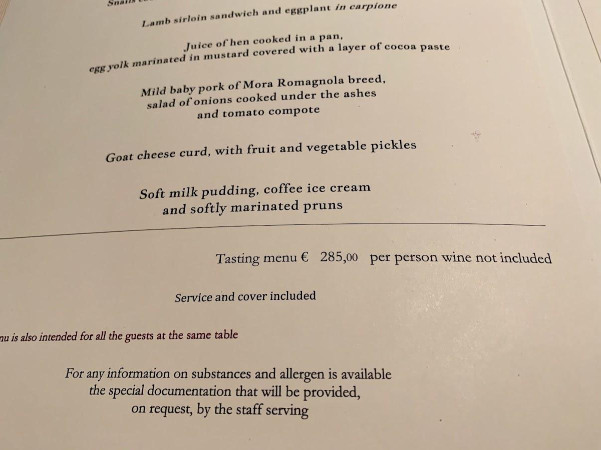 Menu at Enoteca Pinchiorri restaurant, Florence