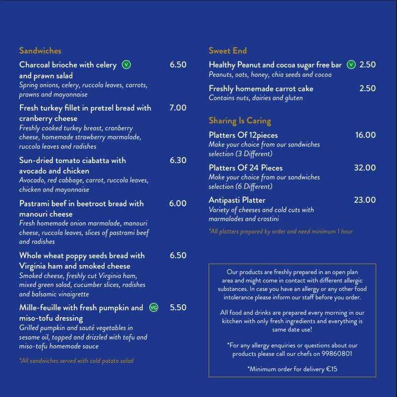 Menu at Food Factory, Limassol