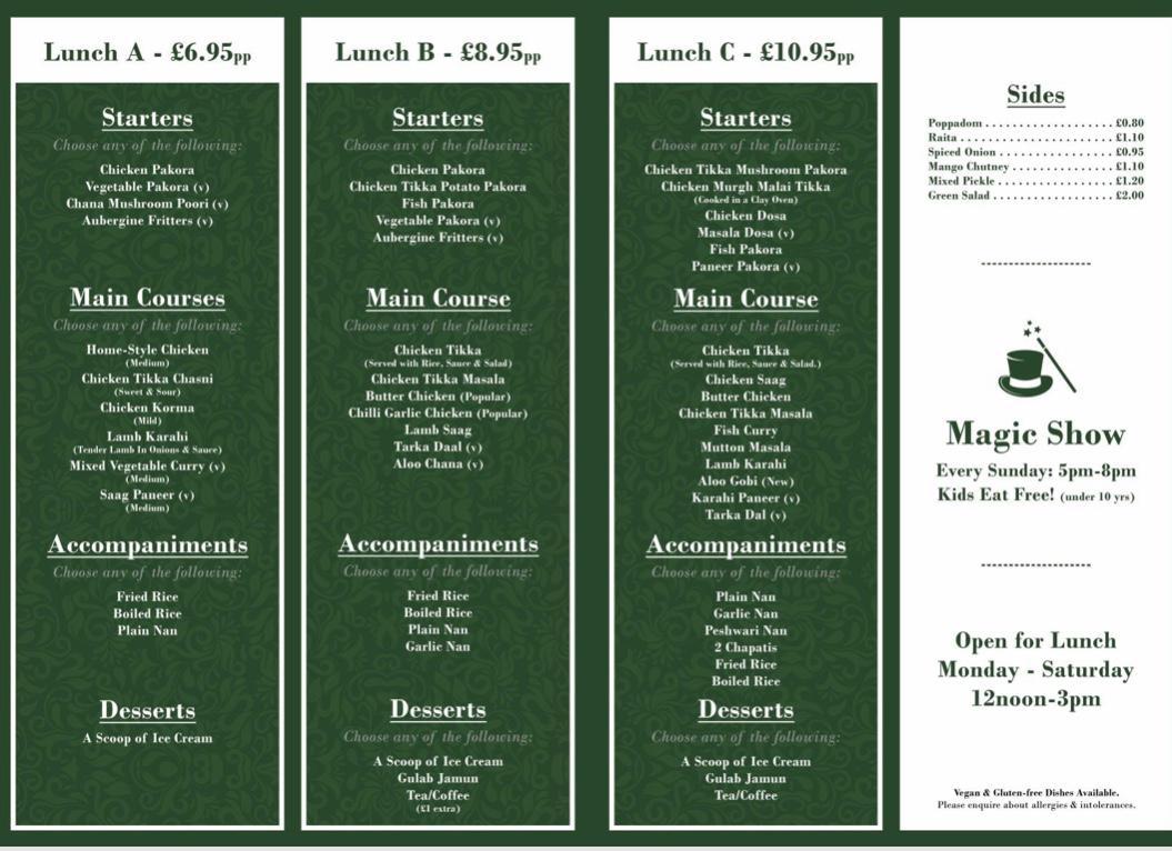 Menu at Green Gates Authentic Indian Restaurant., Stirling
