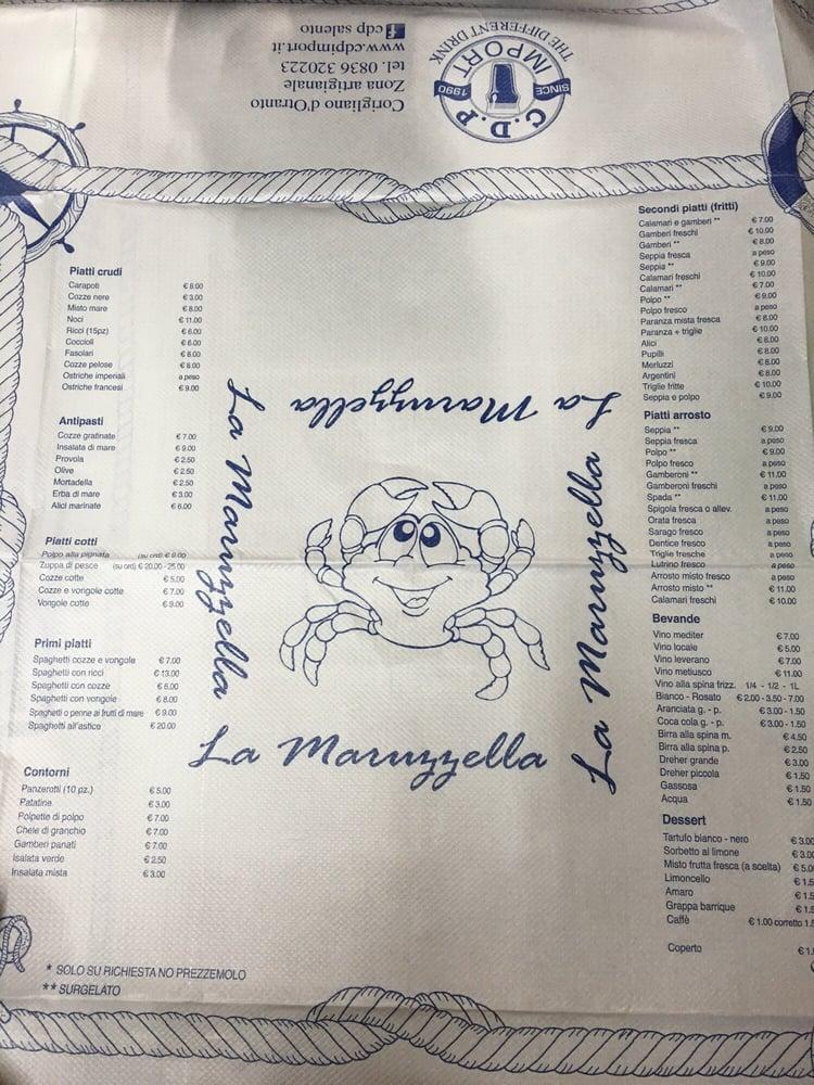 Menu au La Maruzzella restaurant, Conchiglie-Alto Lido