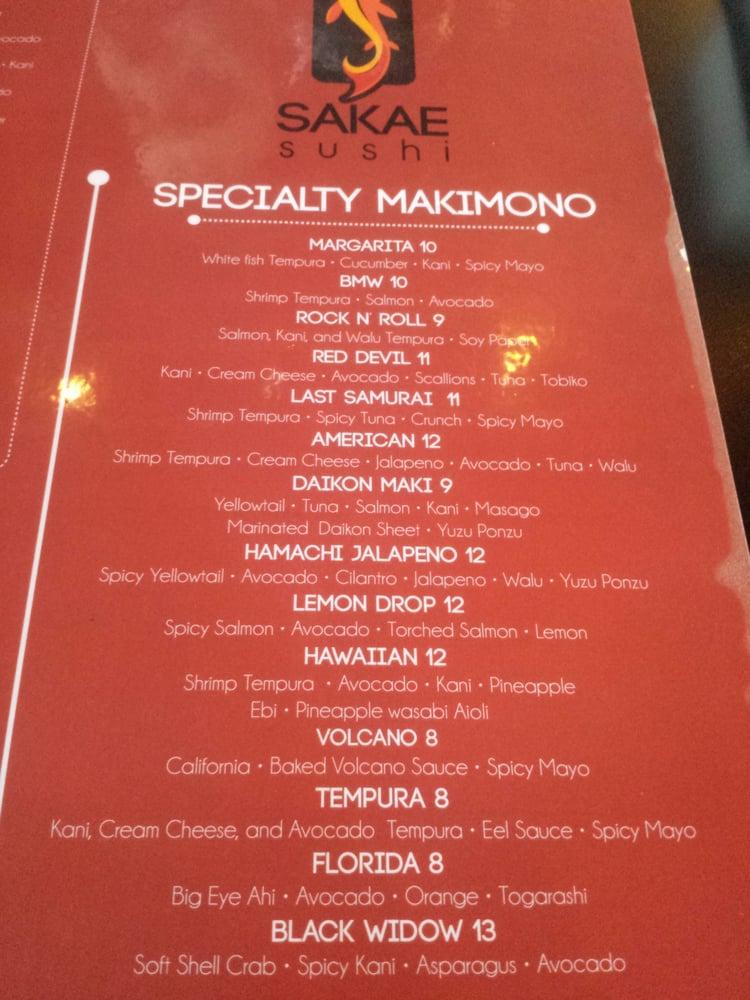 Menu at Sakae Sushi restaurant, Parkville