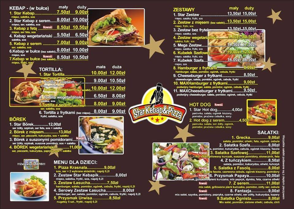 Menu at Star Kebap&Pizza restaurant, Skoczów