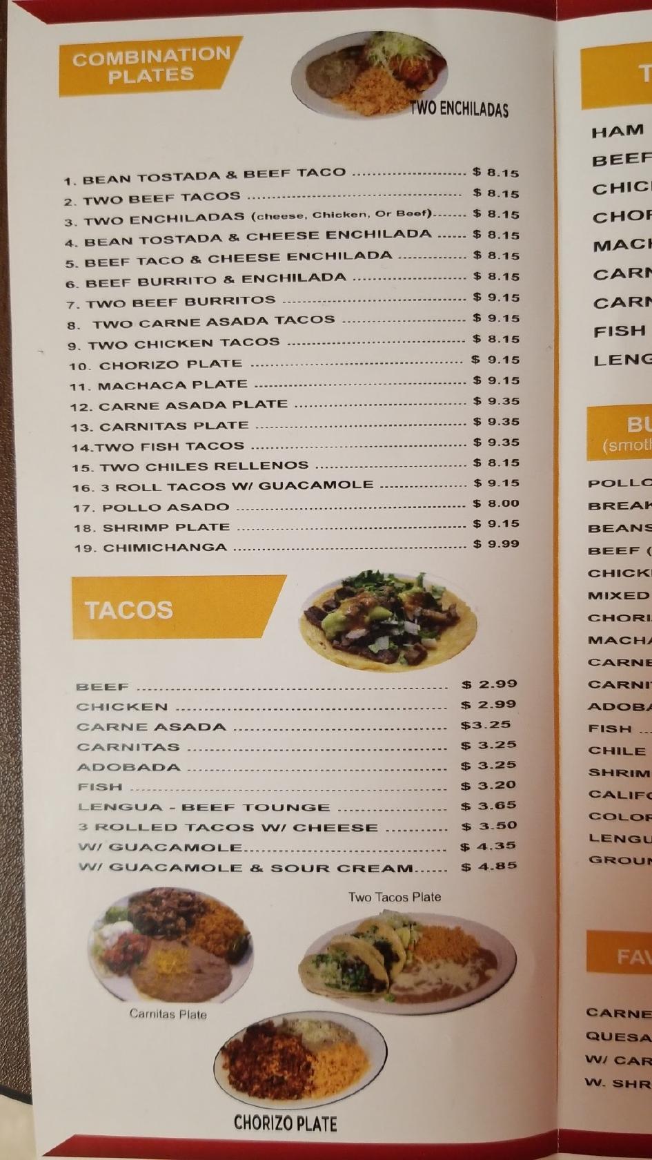 Menu at Taco Salsa 2 LLC restaurant, Fountain
