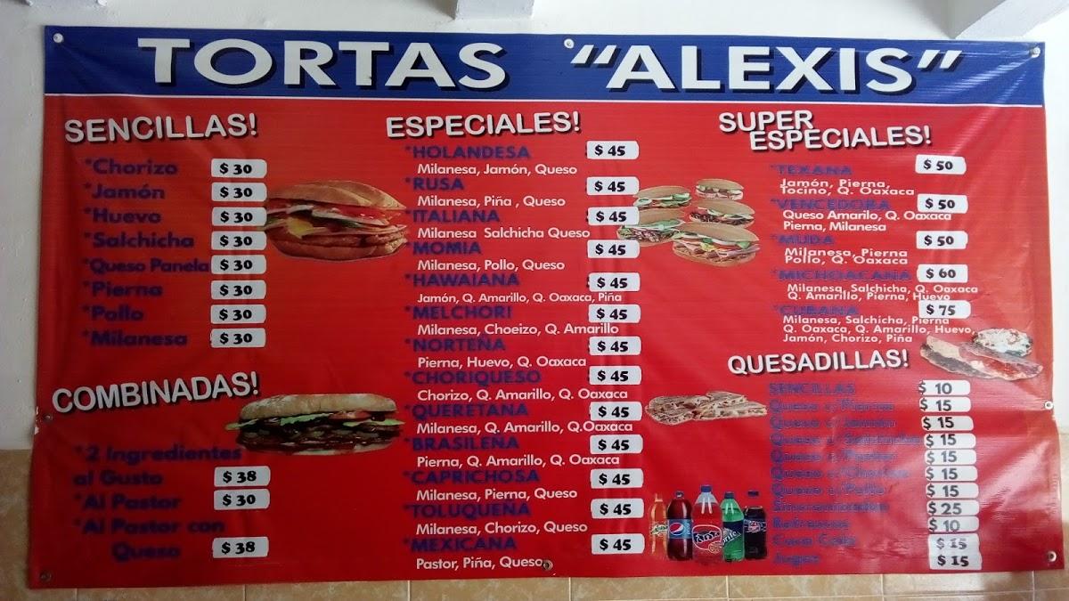 Menu at Tortas Alexis restaurant, Santiago de Querétaro