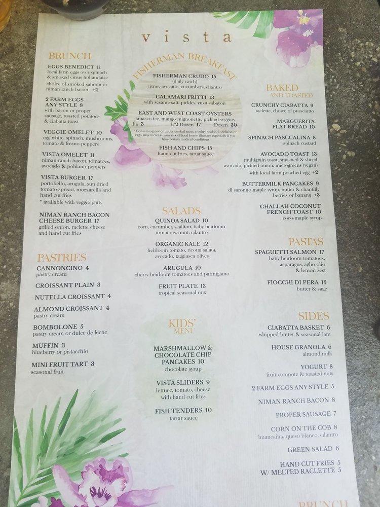 Menu at Vista Restaurant, Miami, NE 2nd Ave
