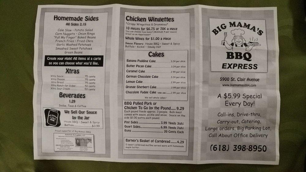 Menu at Big Mama's BBQ Express, Washington Park