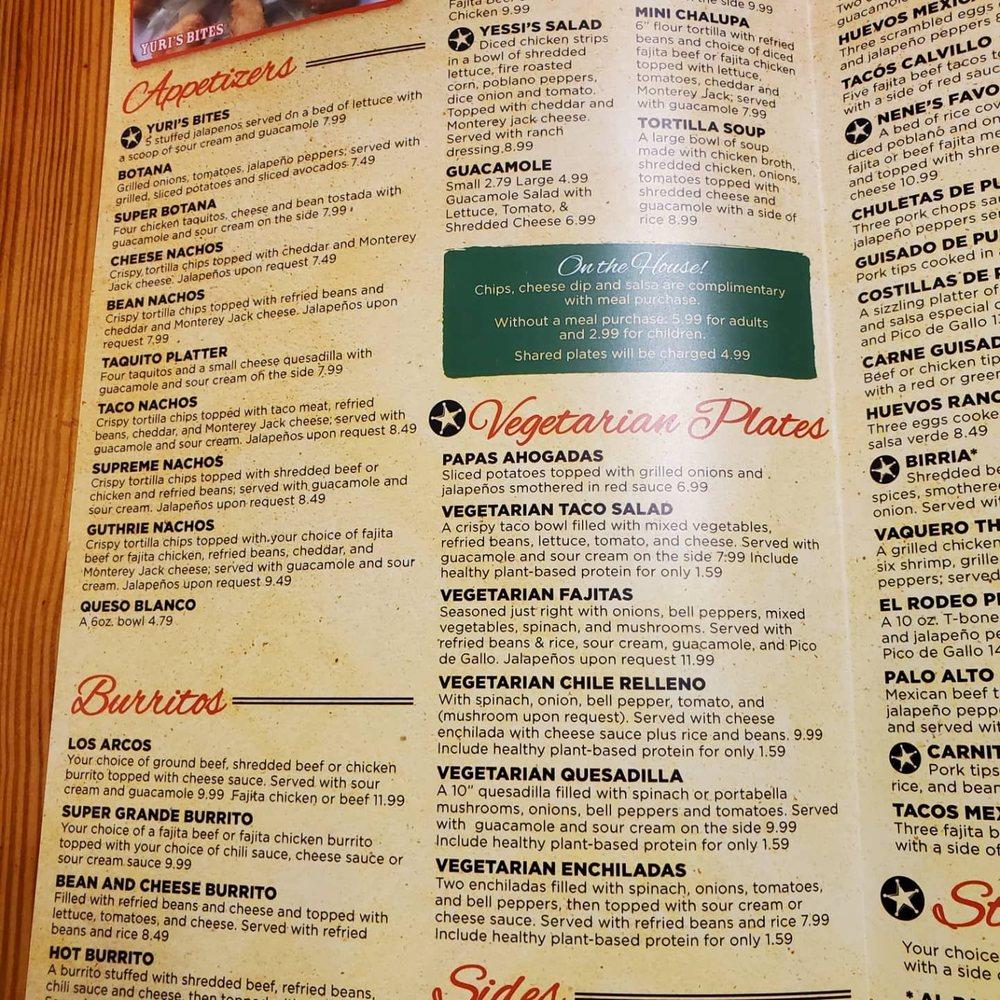 Menu at El Rodeo restaurant, Guthrie