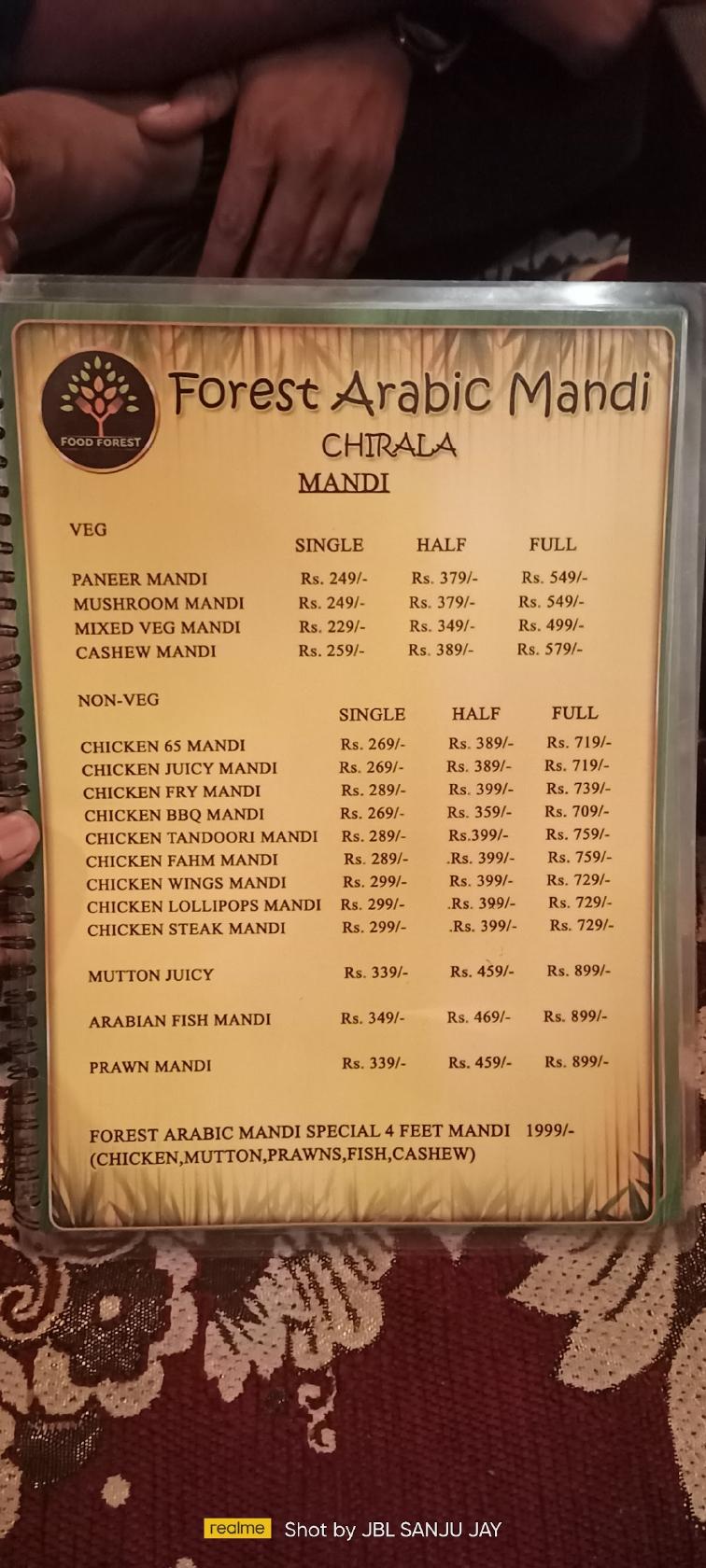 Menu at FOREST ARABIC MANDI, Chirala