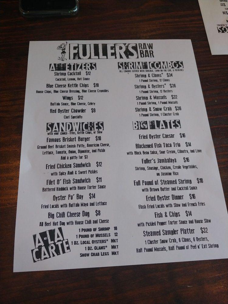 Menu at Fuller's Raw Bar, Hampton