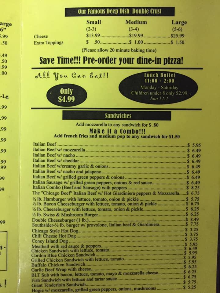 Menu at Luconi's Pizza pizzeria, Bradley