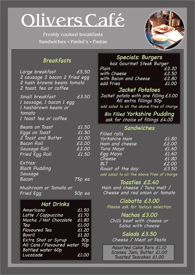 Menu at Olivers Café cafe, Hull