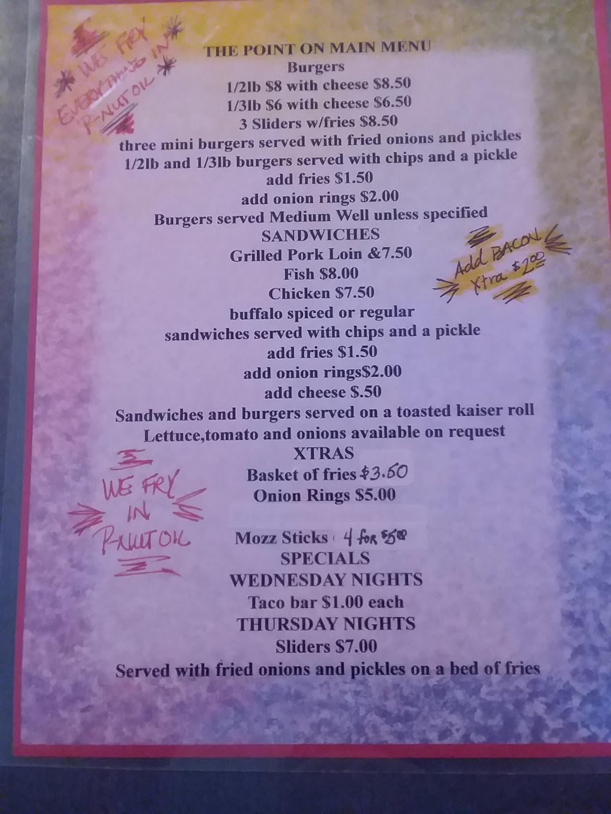 Menu at Point On Main pub & bar, Waukesha