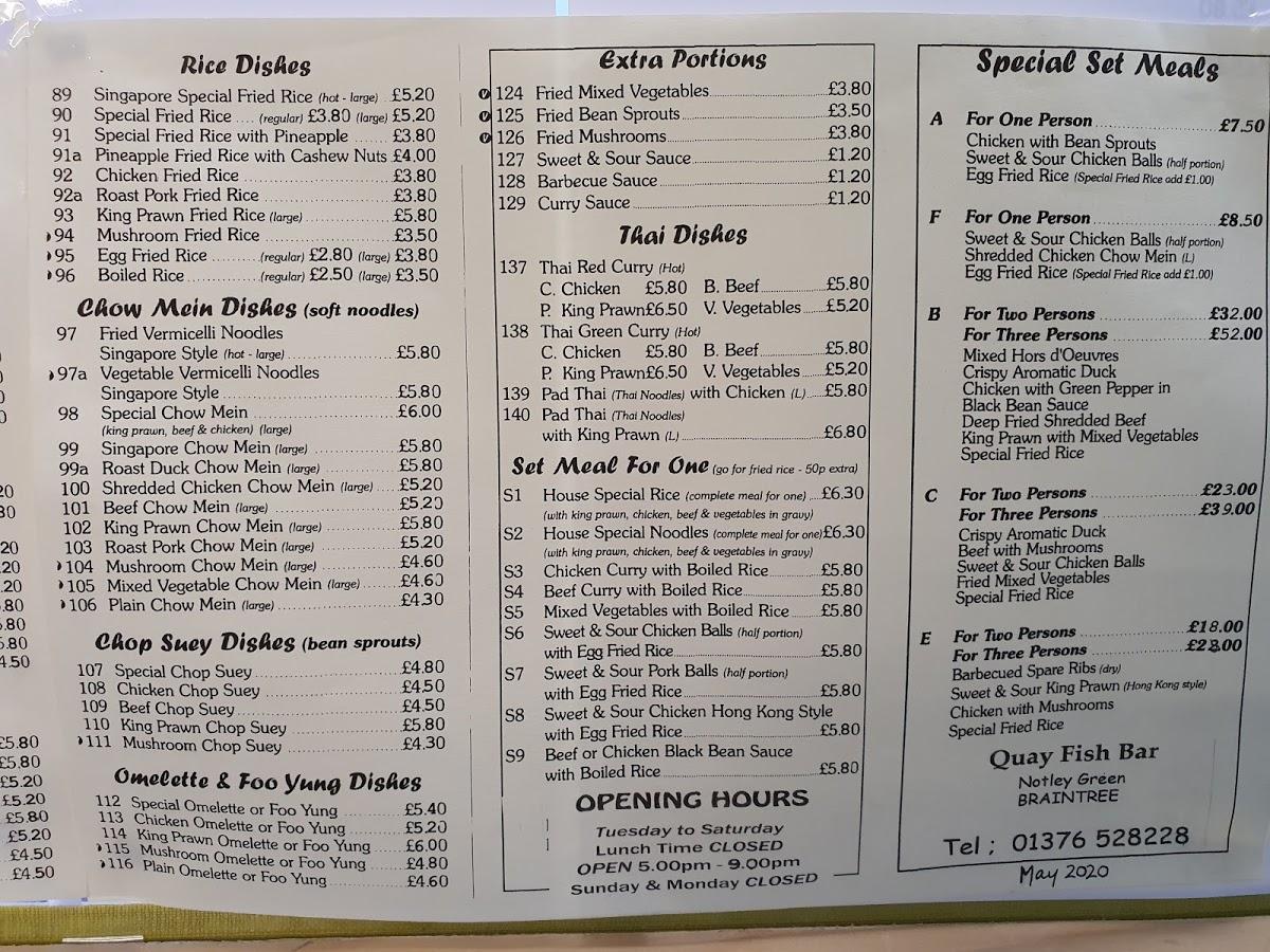 Menu at Quay Fish Bar, Great Notley