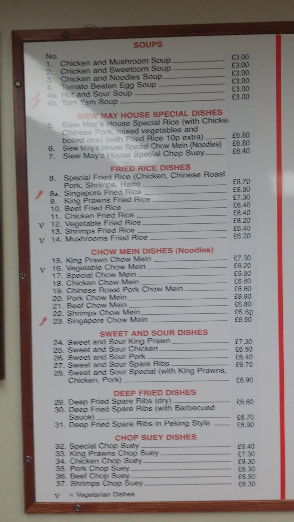 Menu at Siew May fast food, Dawlish