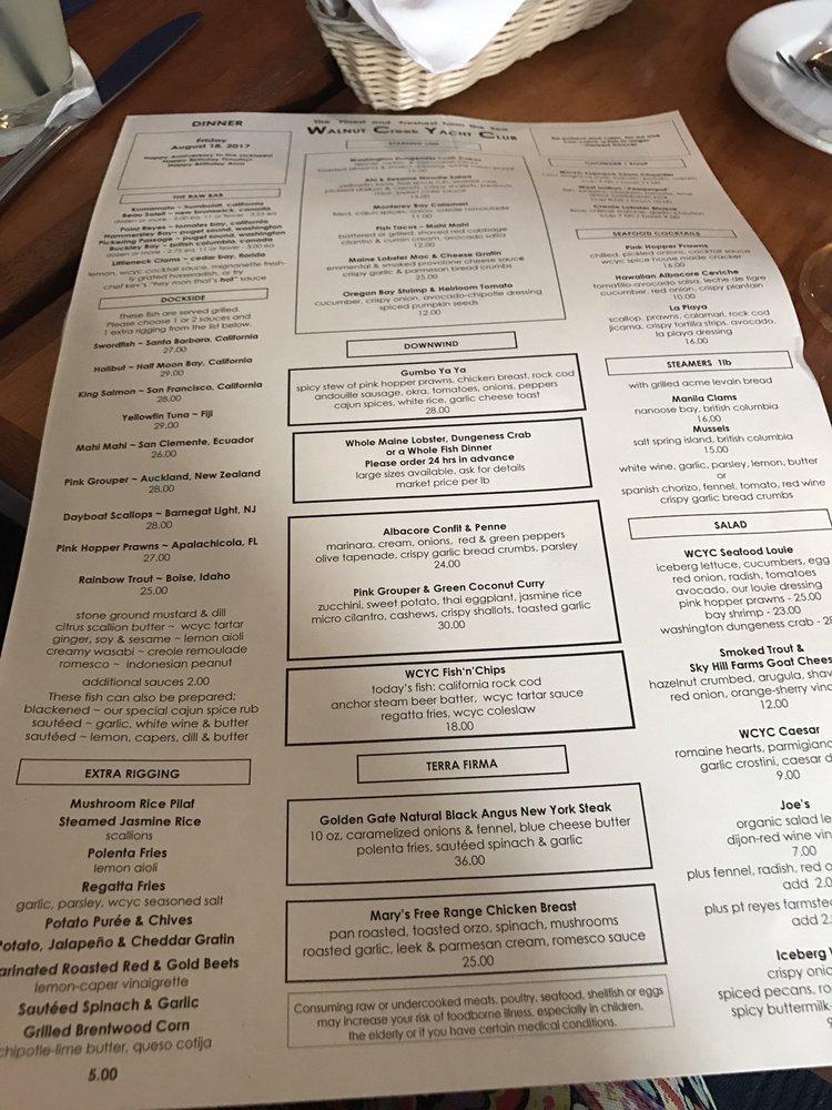Menu at Walnut Creek Yacht Club, Walnut Creek