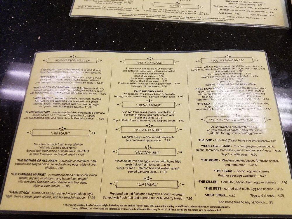 Menu at Weiss Deli restaurant, Henderson