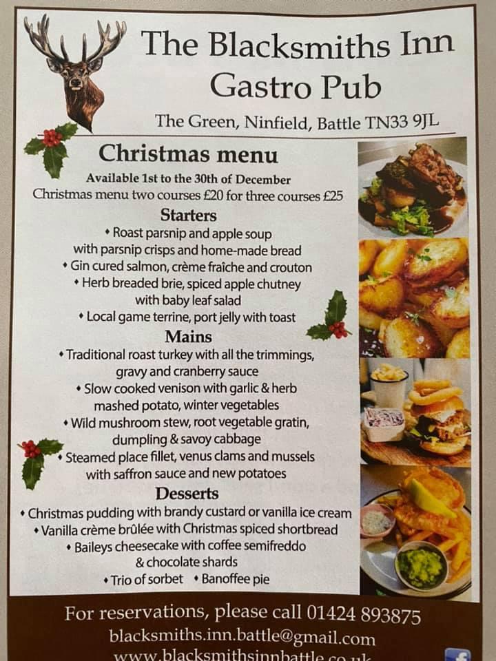 Menu at Blacksmiths Inn Ninfield pub & bar, Battle, The Grn