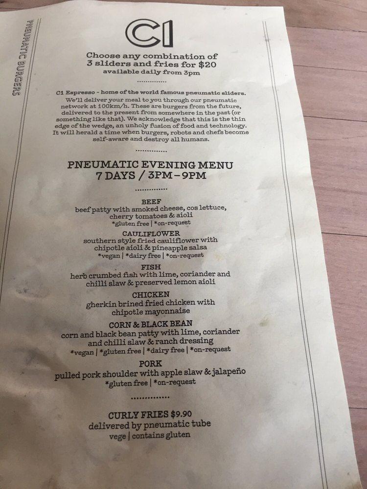 Menu at C1 Espresso cafe, Christchurch, Old Post & Telegraph
