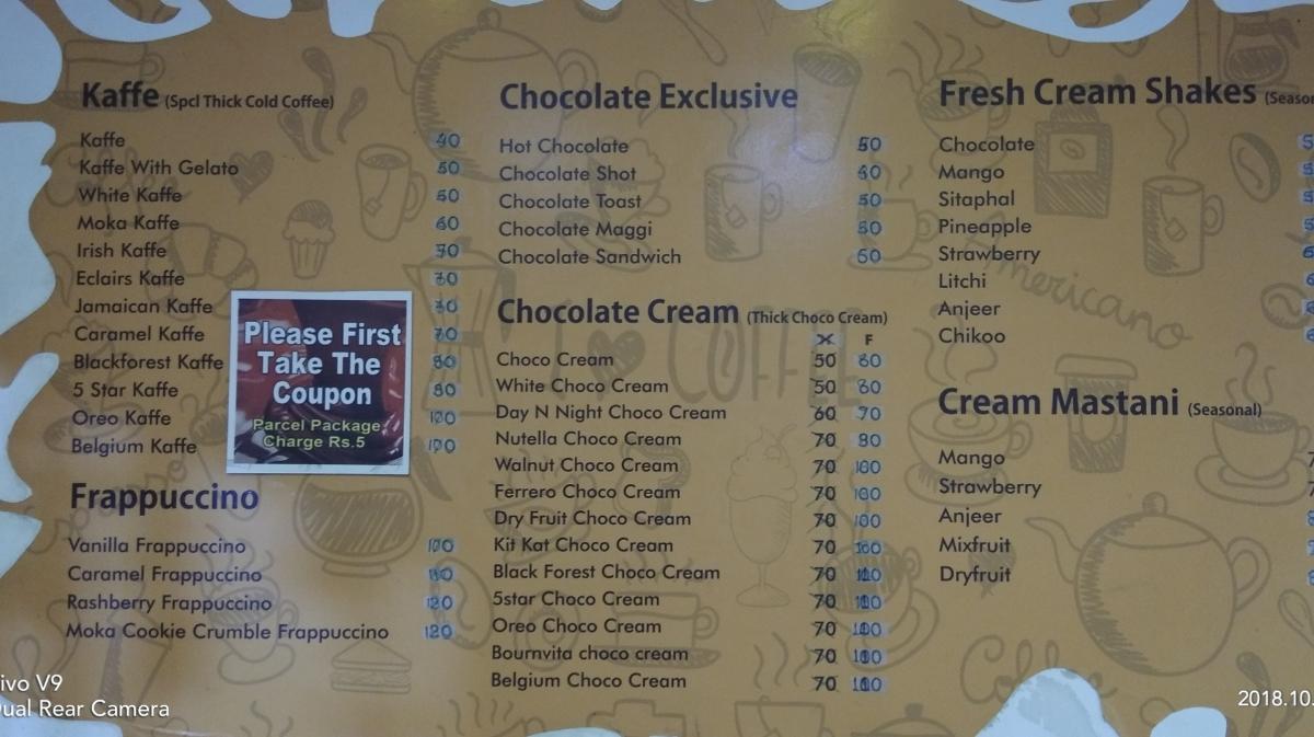Menu at Cafe Chocolicious, Asangaon