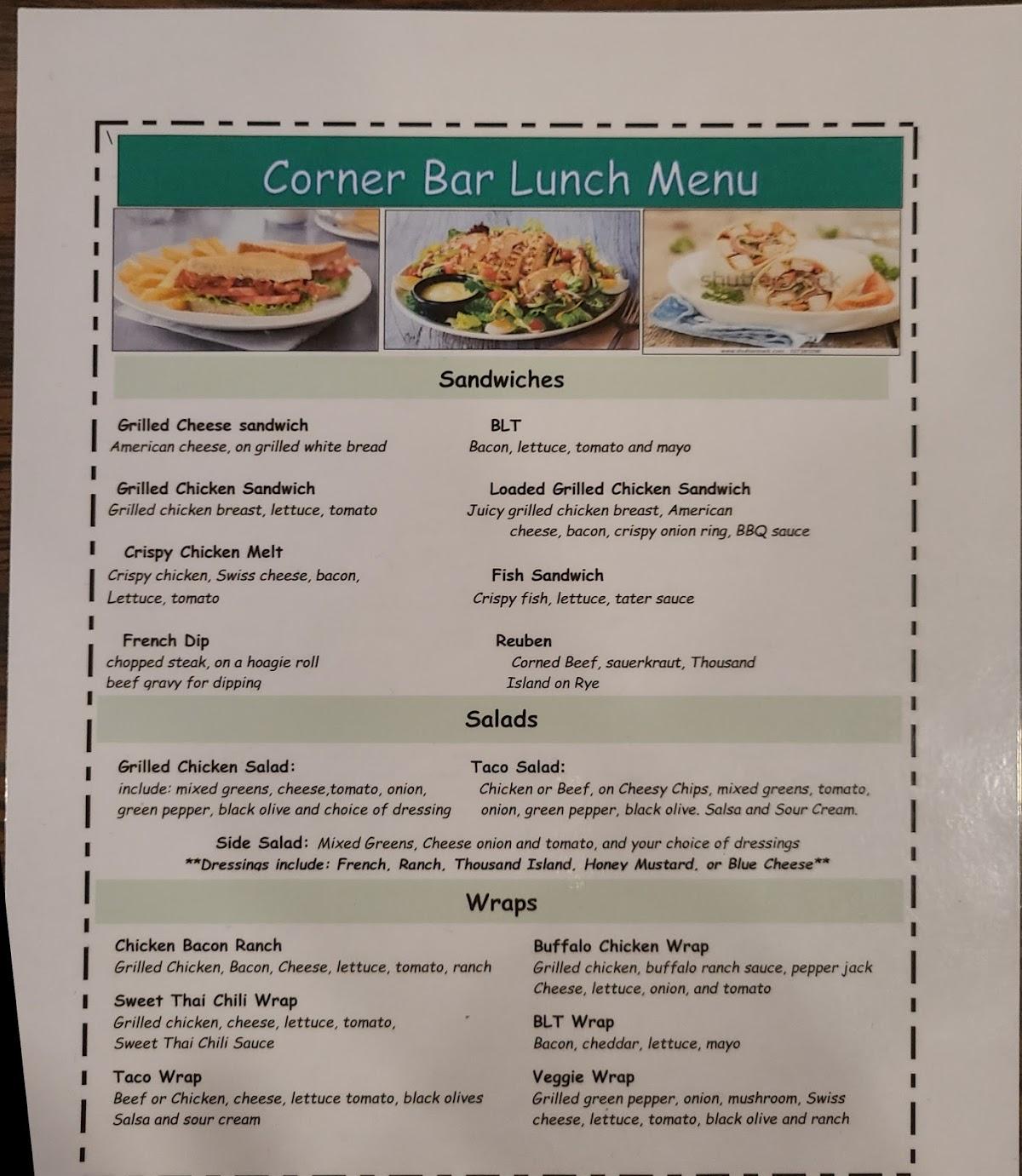 Menu at Corner Bar, Waterville