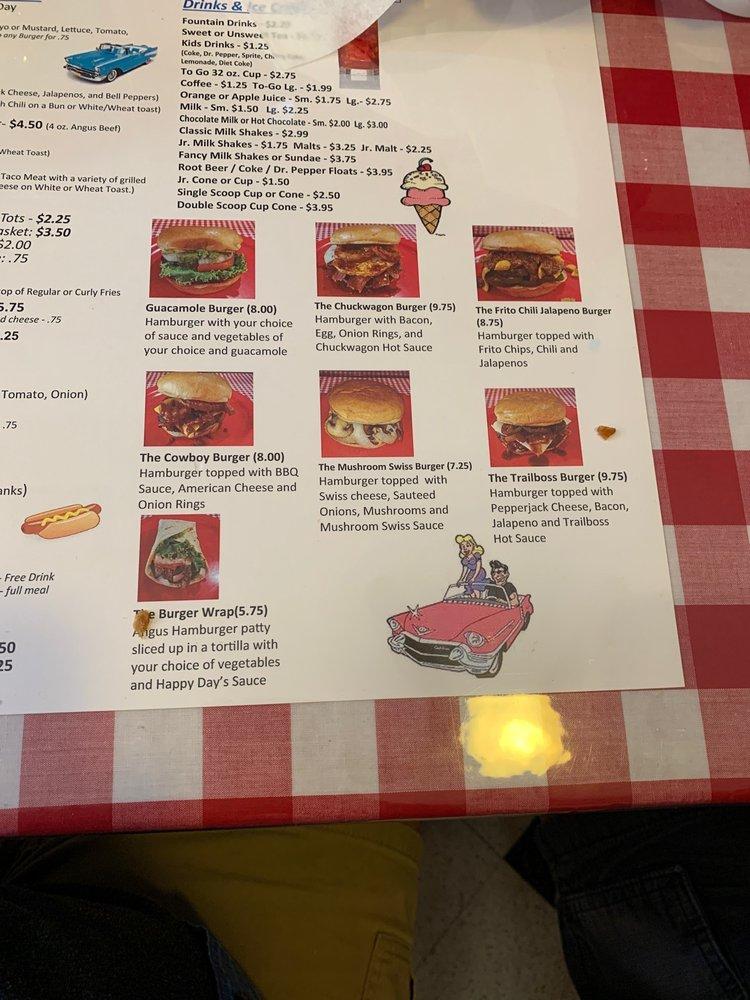 Menu at Happy Days Diner restaurant, Mineral Wells
