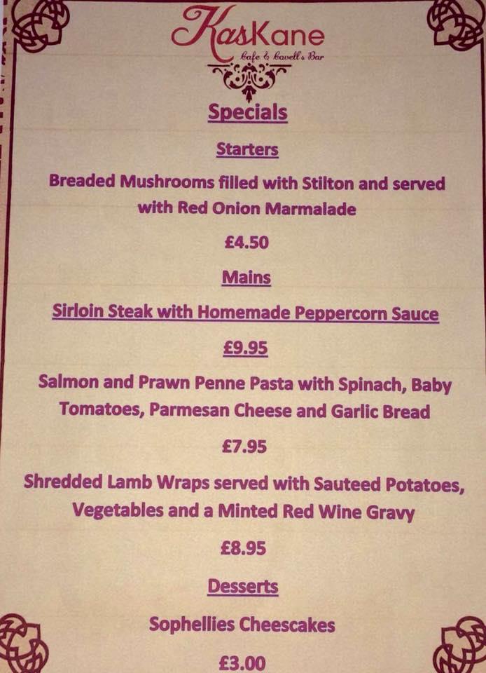 Menu at KasKane Cafe & Covells Bar, Brotton