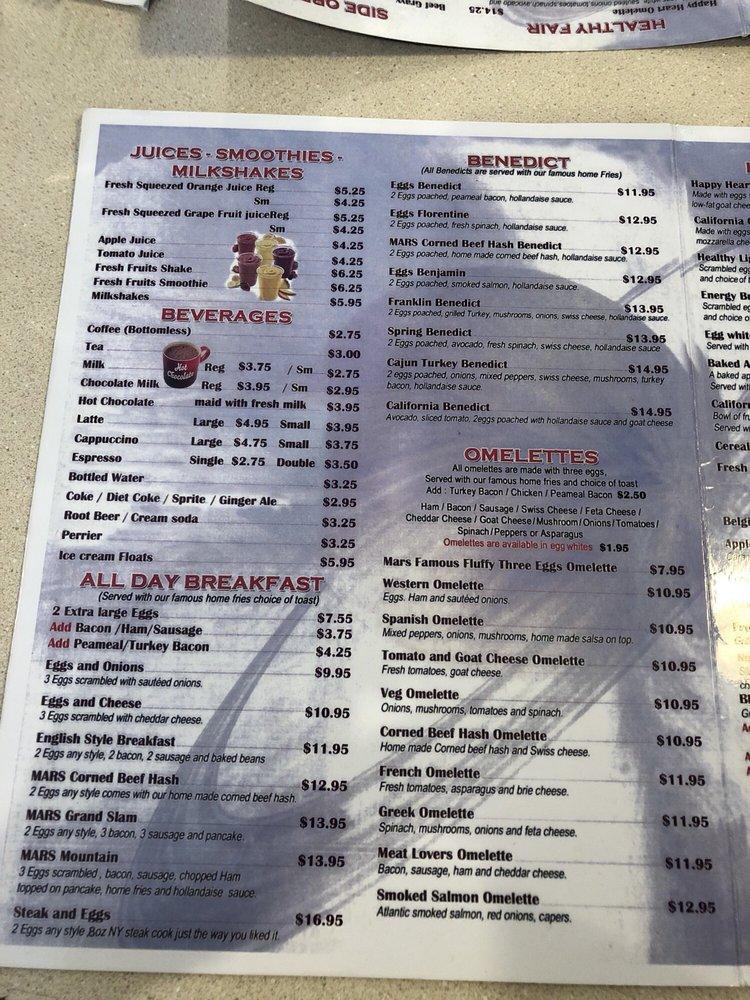 Menu at Mars Diner restaurant, Toronto