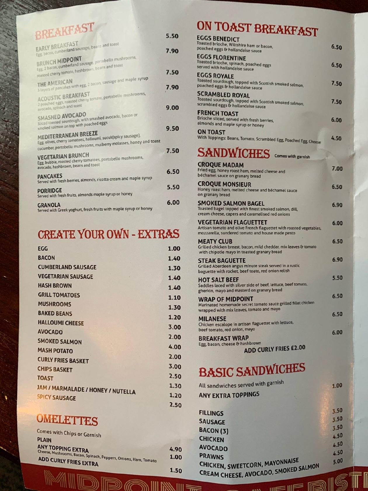 Menu at Midpoint Cafe Bistro, Brentwood