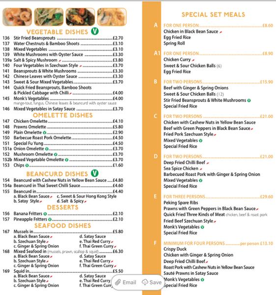 Menu at Mr Low restaurant, Knebworth