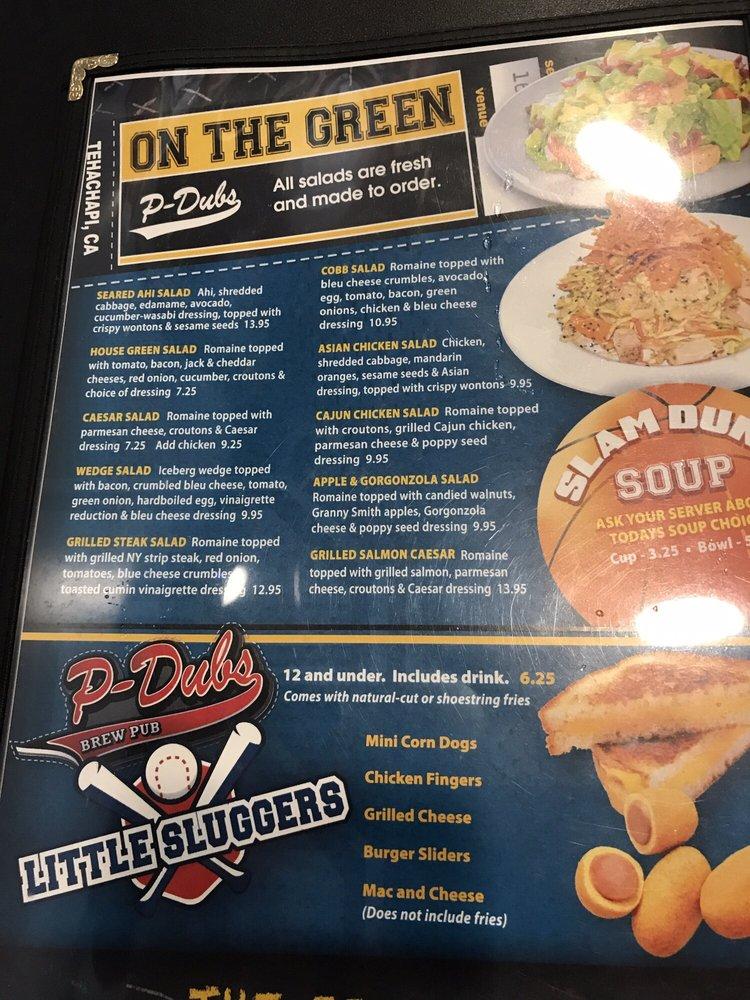 Menu at P-Dubs Brew Pub, Tehachapi, Santa Lucia St