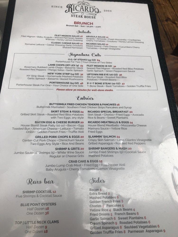 Menu at Ricardo Steakhouse, New York City, 2nd Ave